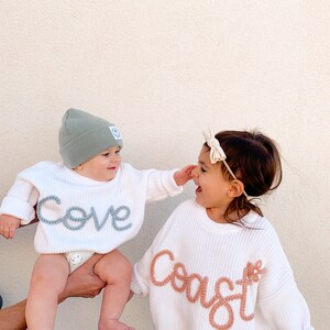 Custom Hand Embroidered Oversized Toddler and Baby Name Knit Sweater ...