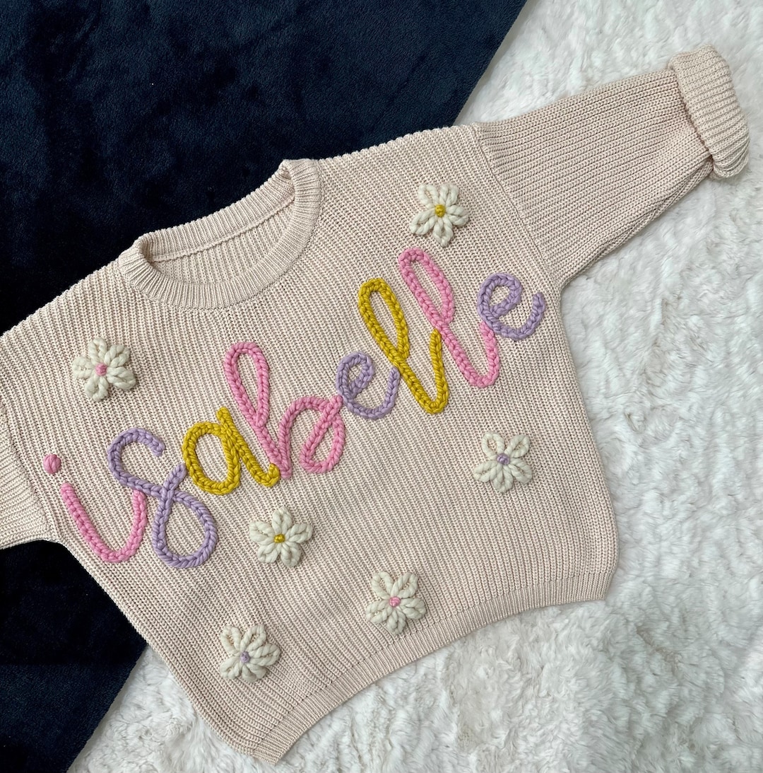 Custom Hand Embroidered Toddler and Baby Name Sweater, Kids Knit ...