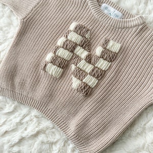 Embroidered Personalized Sweater, Large Embroidered Letter, Checkered ...