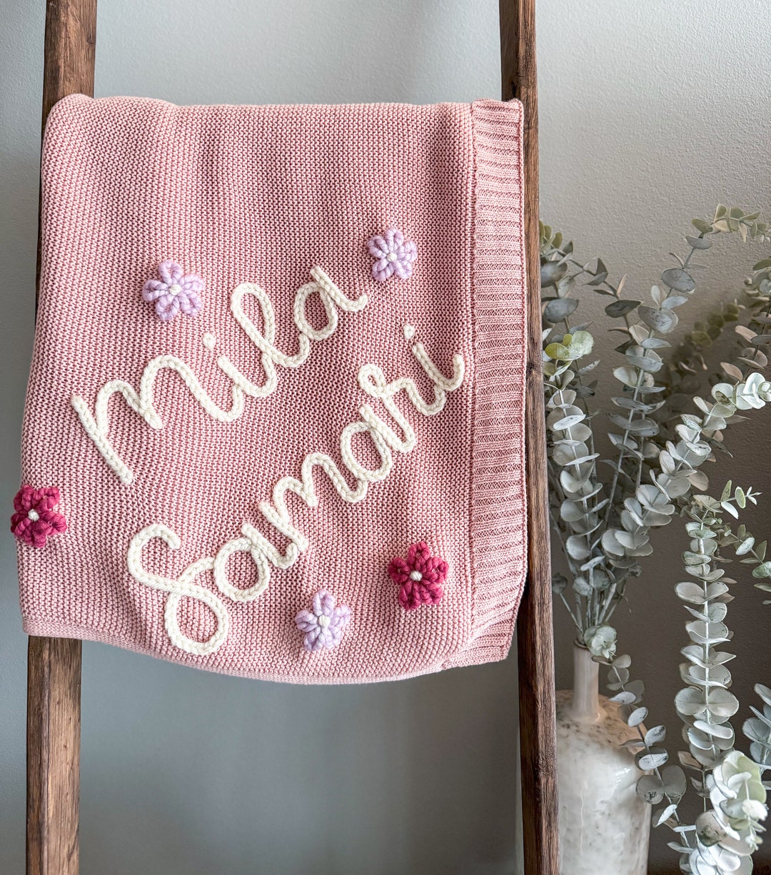 Hand Embroidered Baby Blanket, Hand Embroidered Name Blanket, Newborn ...