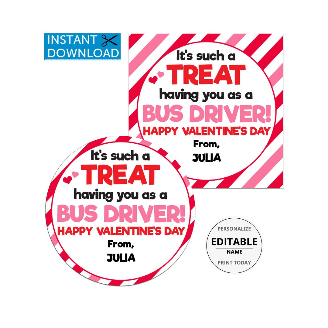 Bus Driver Valentine Tags Printable, Bus Driver Treat, Appreciation ...
