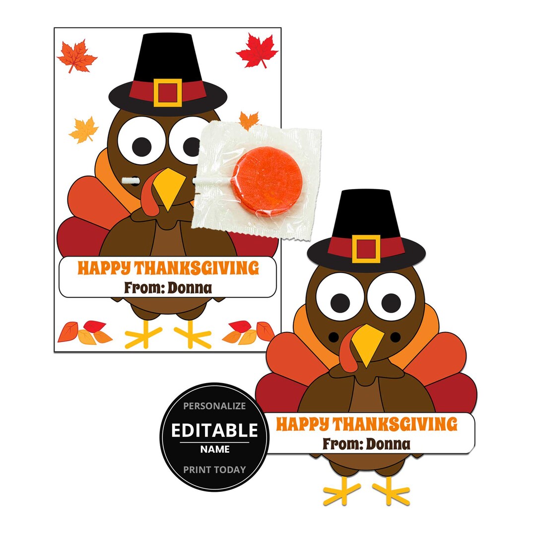 Thanksgiving Treat Tags Kids Lollipop Favors Turkey Printable ...