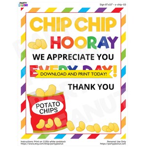 Chip Chip Hooray, Potato Chips Sign, Teacher Appreciation, Coworker ...