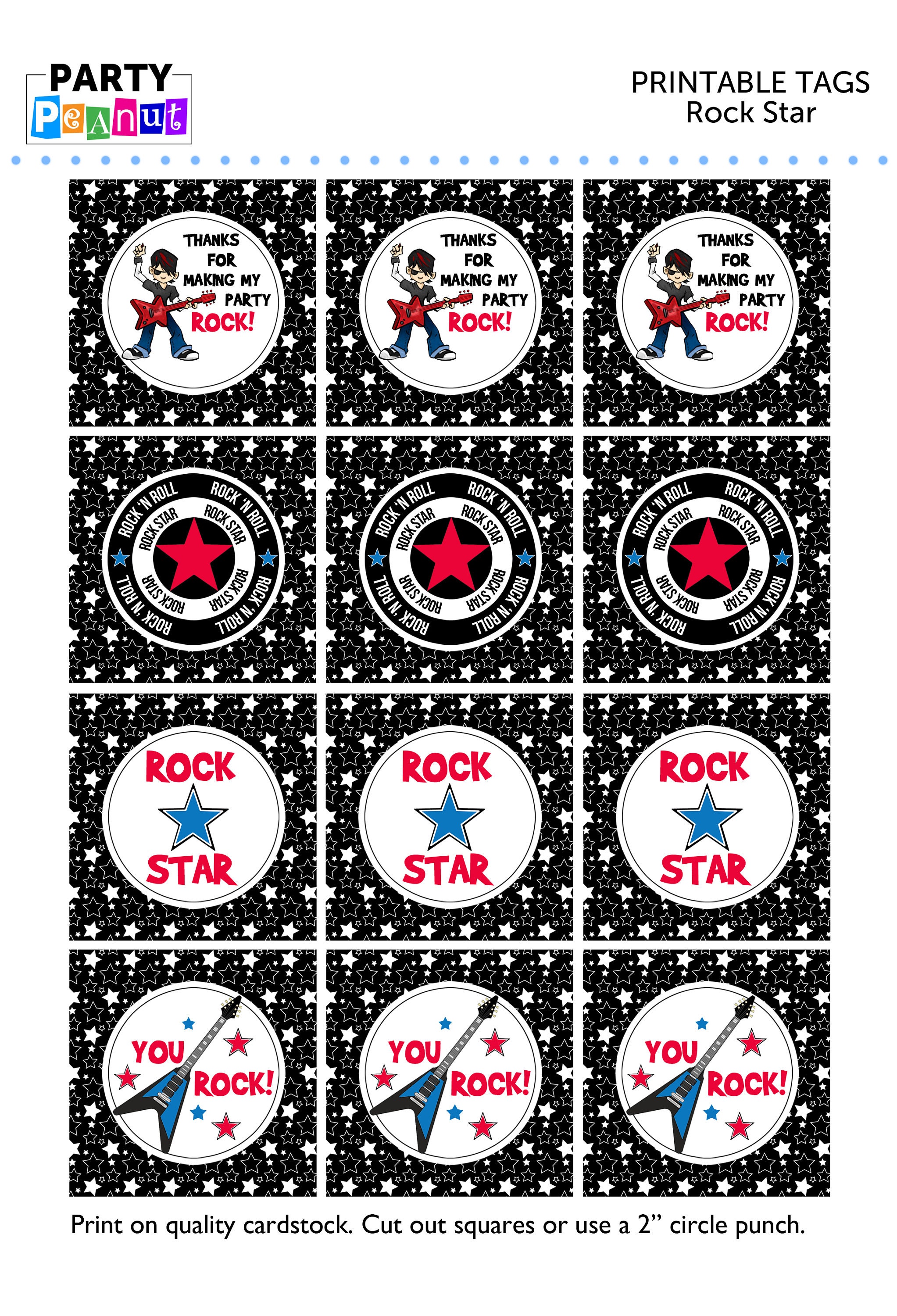 You Rock, Rock Star Gift Tags, Rockstar Boy, Rock Star Party Favor Tags ...