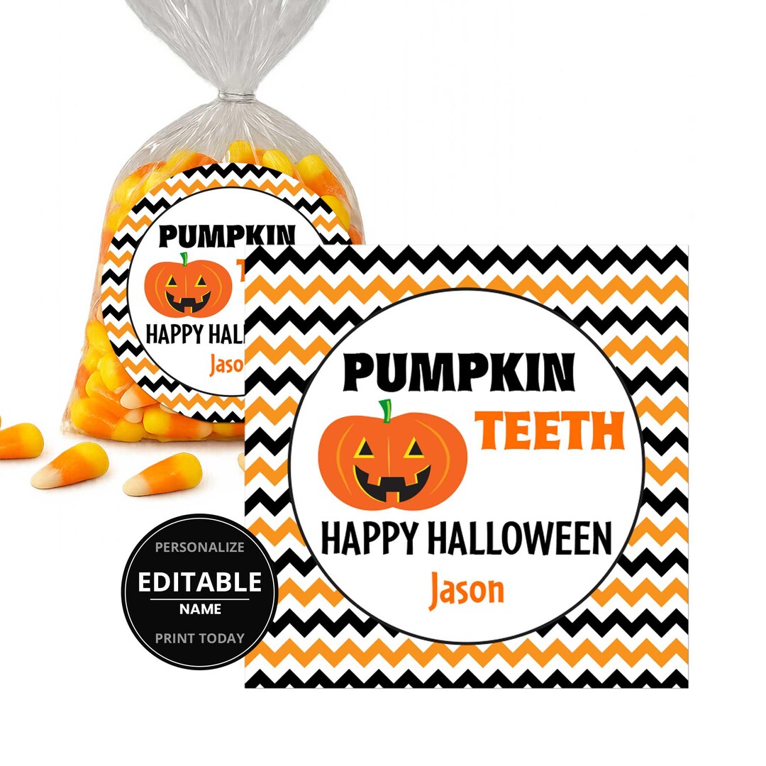 Pumpkin Teeth Halloween Treat Tag Candy Corn Printable Halloween Party ...