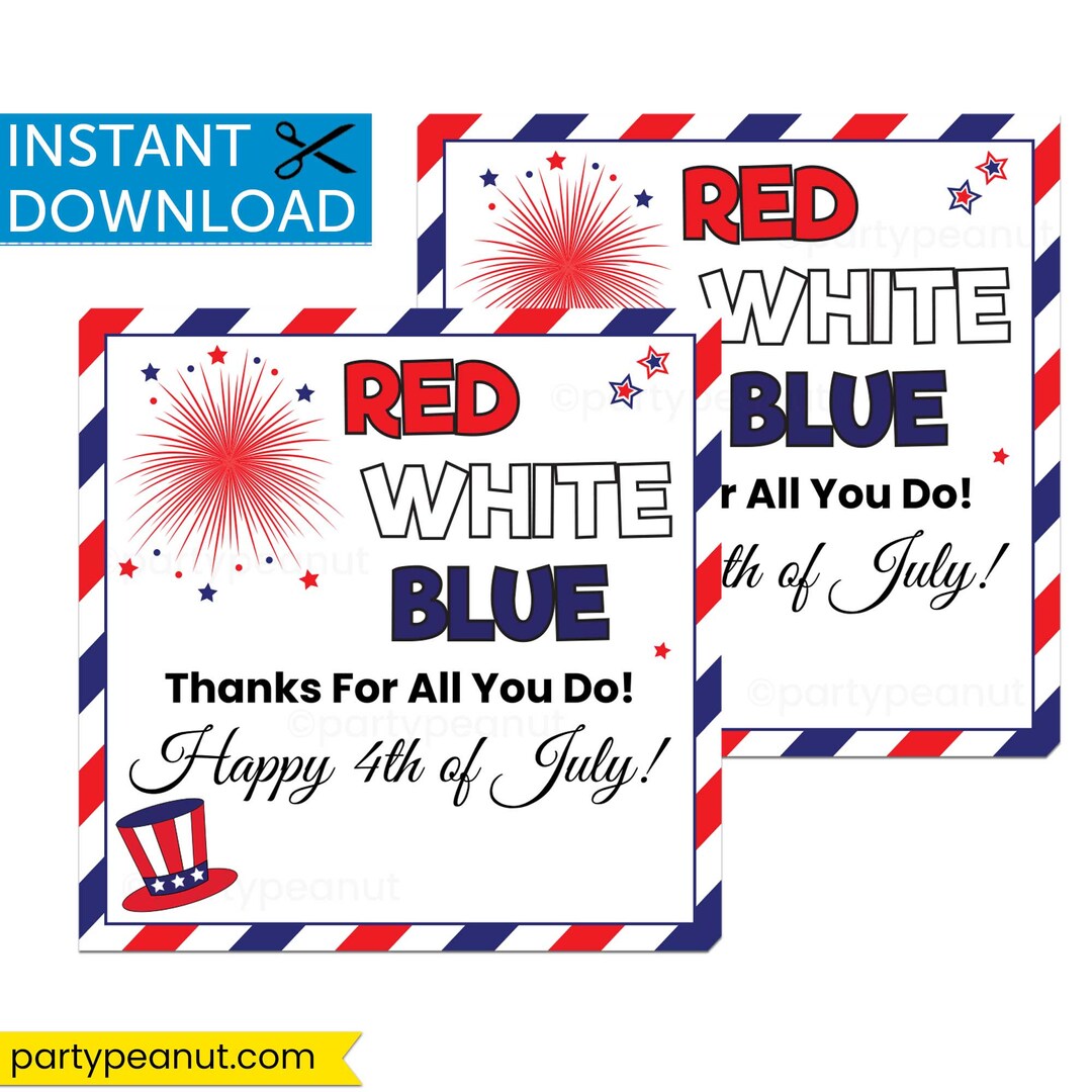 4th of July Gift Tags, Red White Blue, Thank You Tags, Happy 4th of ...