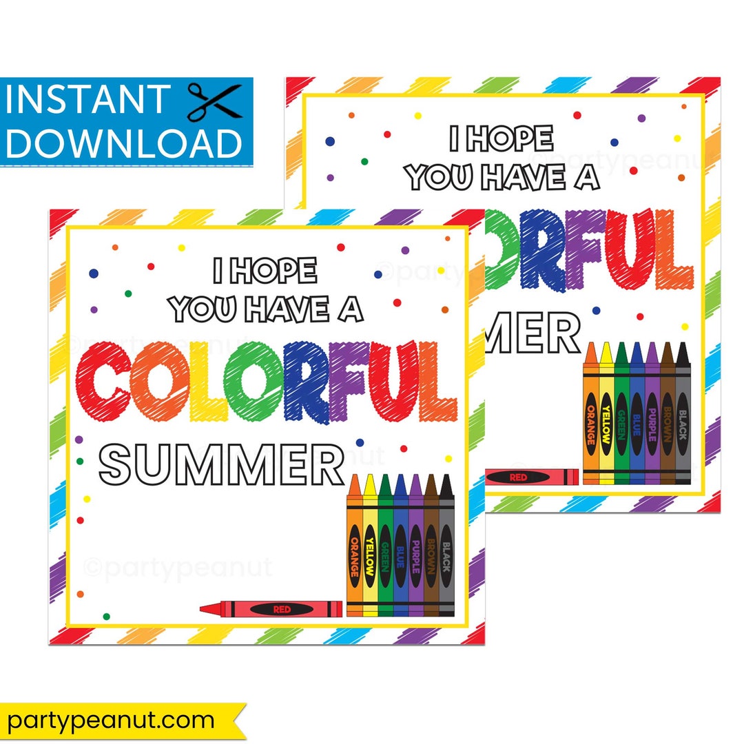 Colorful Summer Gift Tags, Crayon Gift, End of School Kids Gift ...
