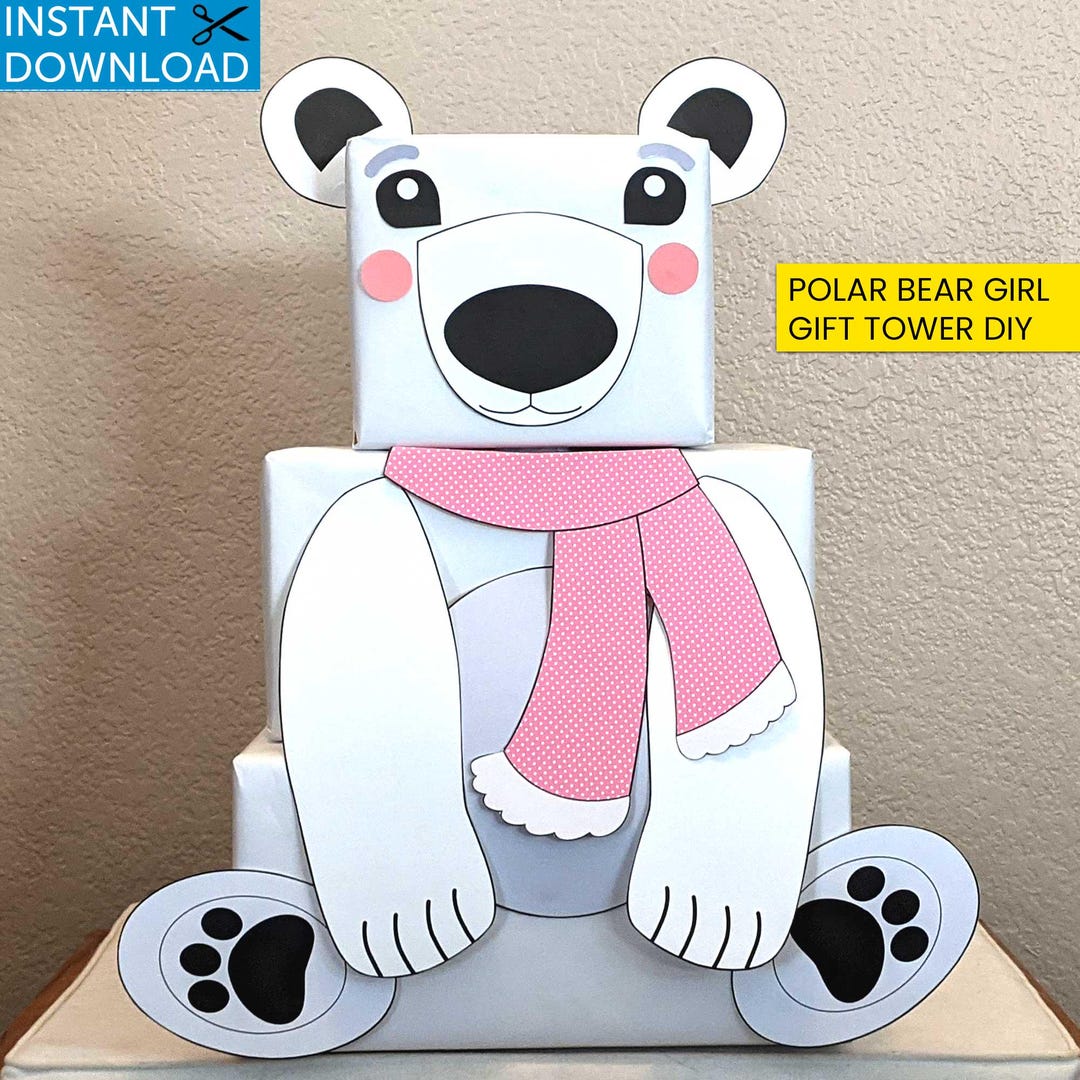 Printable Polar Bear Gift Tower, Polar Bear Box, Girl Polar Bear ...