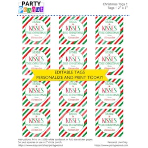 Hugs and Kisses, Christmas Gift Tags, Editable Christmas Tags, Teacher ...