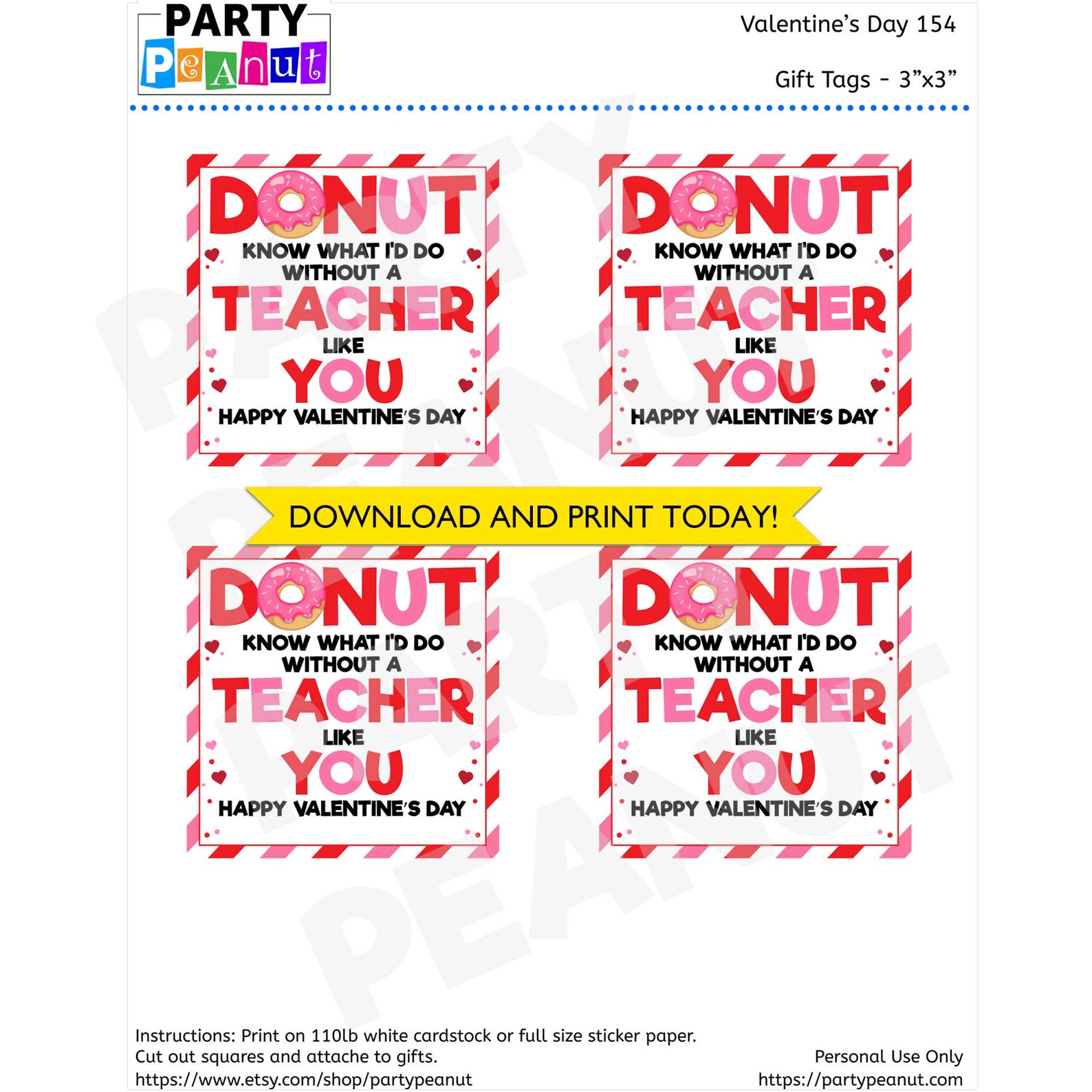 Donut Valentine Tag, Teacher Valentine, Teacher Appreciation, Thank You ...