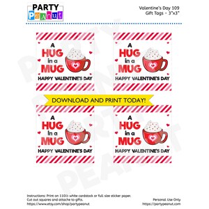 Hug in A Mug, Valentine Tags, Hot Chocolate Bomb, Cocoa Gift, Valentine ...