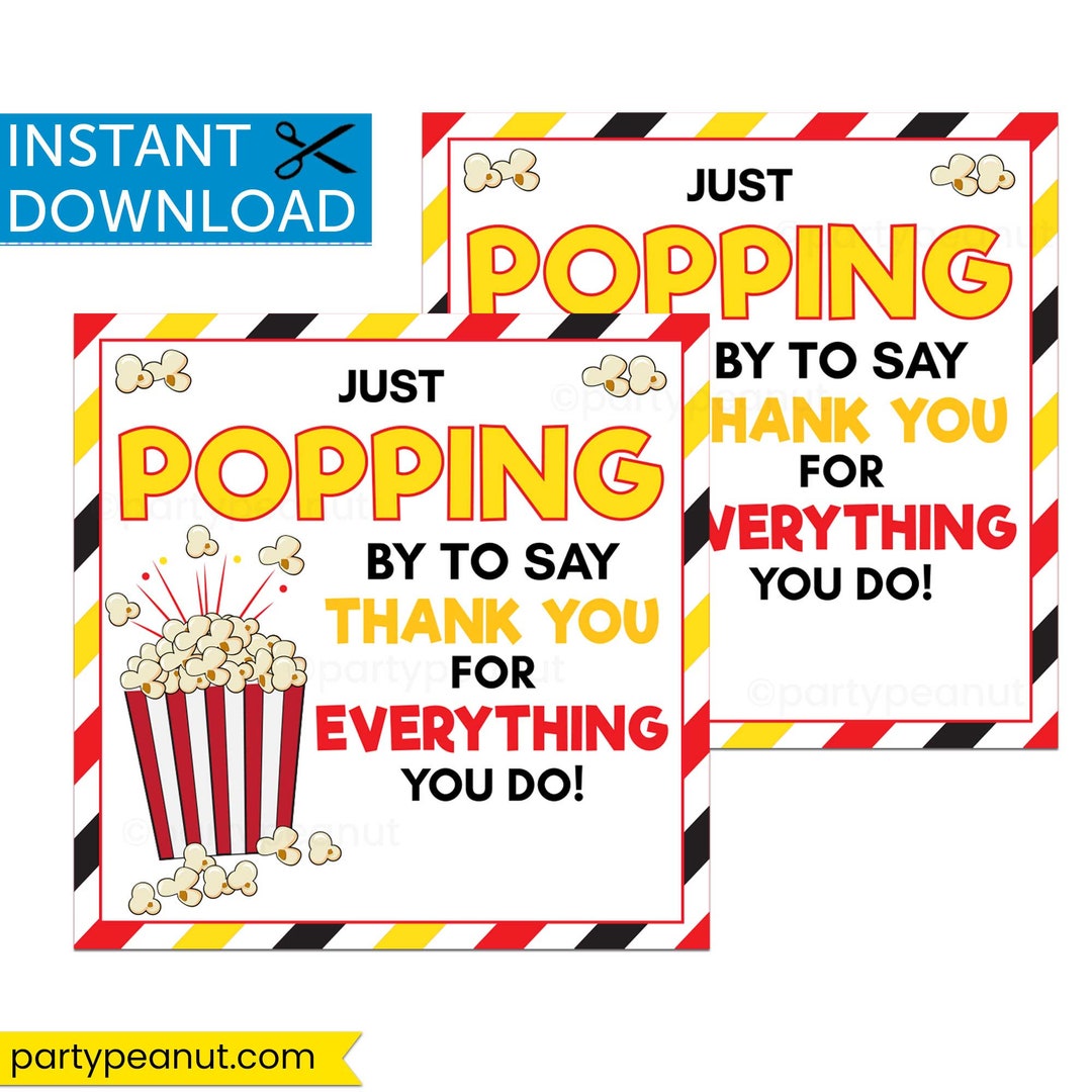 Popping by Popcorn Thank You Tag, Popcorn Gift Tag, Popcorn Thank You ...