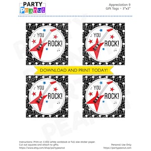 You Rock Teacher Appreciation Gift Tags Guitar Music Kids School Class ...