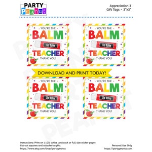 Lip Balm Gift Tag, You're the Balm Teacher Appreciation Gift Tag ...