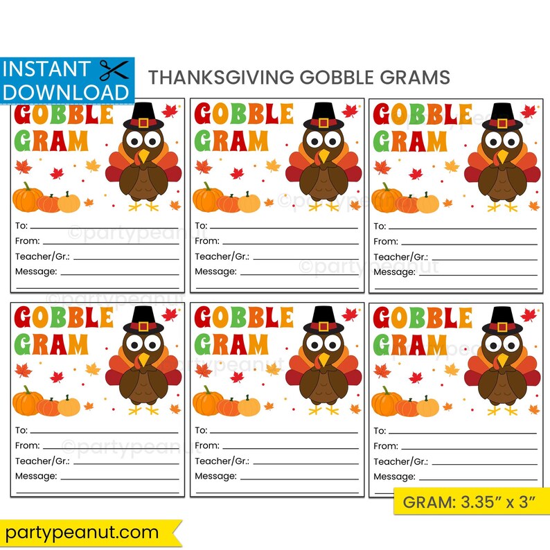 Thanksgiving Grams, Gobble Grams, Candy Gram Printable, Thanksgiving ...