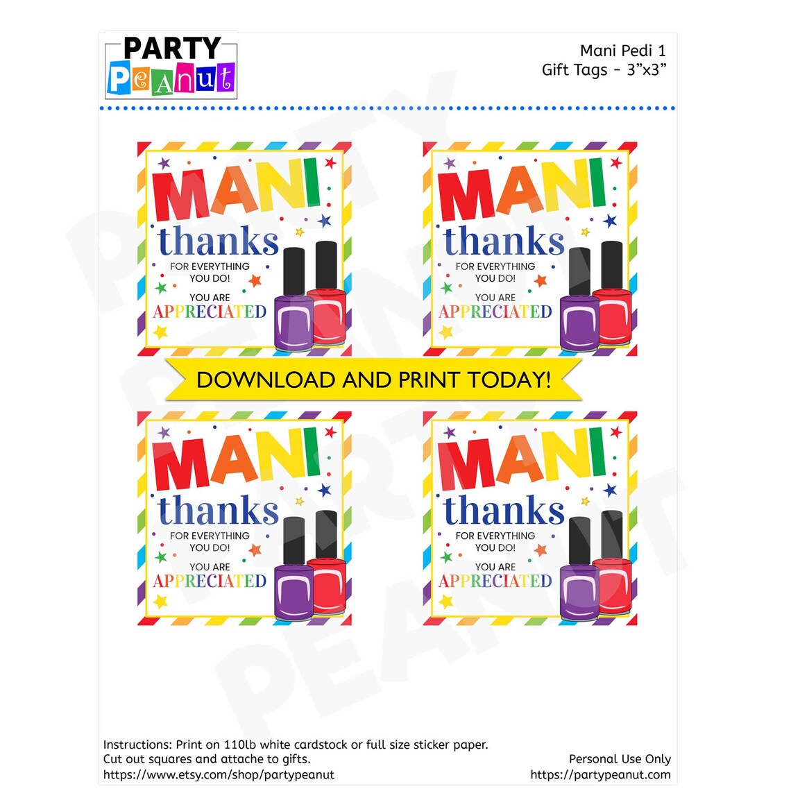 Mani Thanks, Nail Polish Gift, Thank You Gift Tag, Teacher Appreciation ...