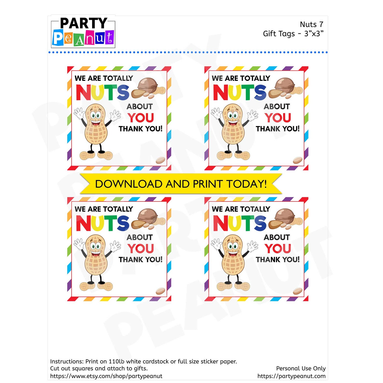 Nuts About You, Teacher Appreciation Week, Nut Gift, Thank You Gift Tag ...