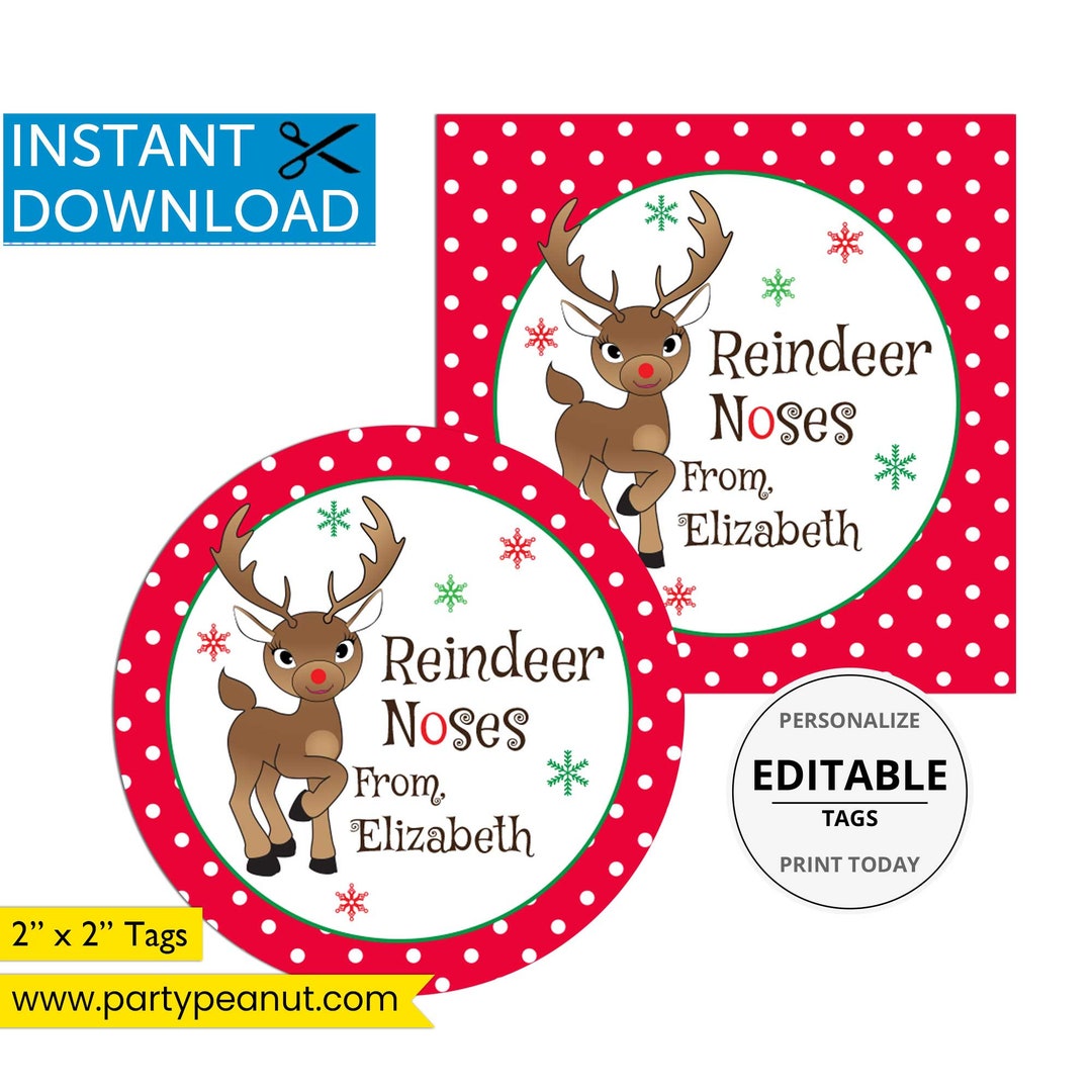 Reindeer Noses, Christmas Gift Tag, Reindeer Gift Tags, Christmas ...