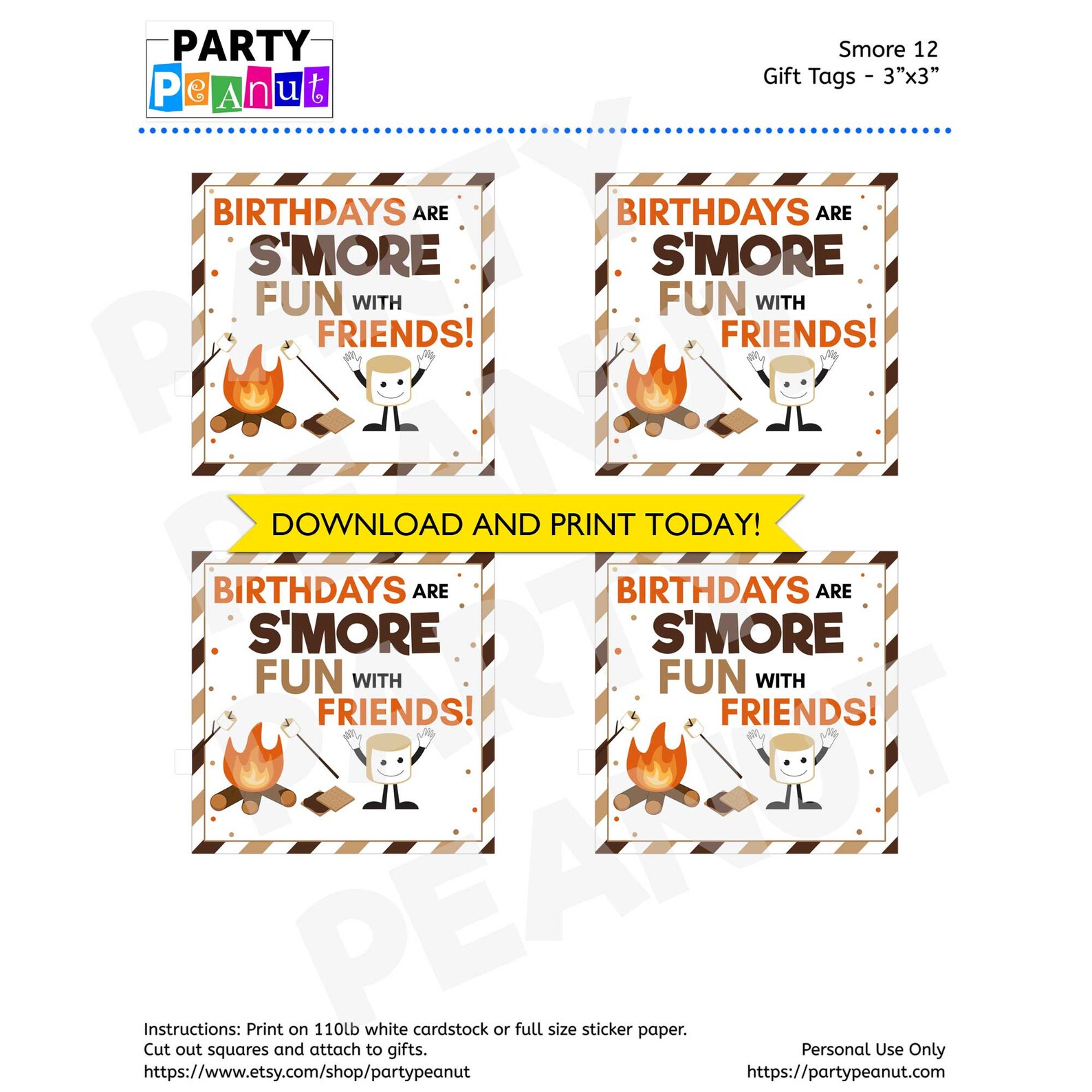 Smore Birthday Party Smores Camping Party Tags Smores Friend | Etsy