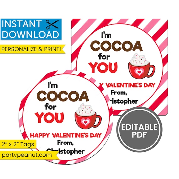 I'm Cocoa For You Hot Chocolate Valentine Printable Valentines Teacher ...