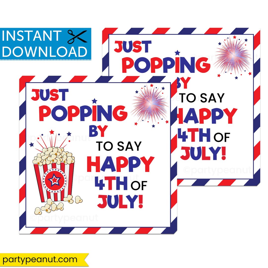 4th of July Gift Tags, Popcorn Tags, Popping By, 4th of July Thank You ...