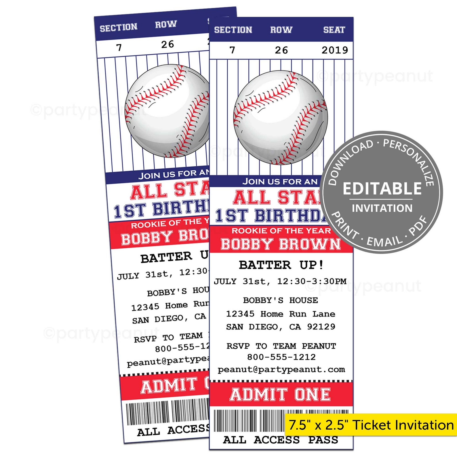 Baseball Ticket Invitation, Baseball Birthday Party, All Star Birthday ...
