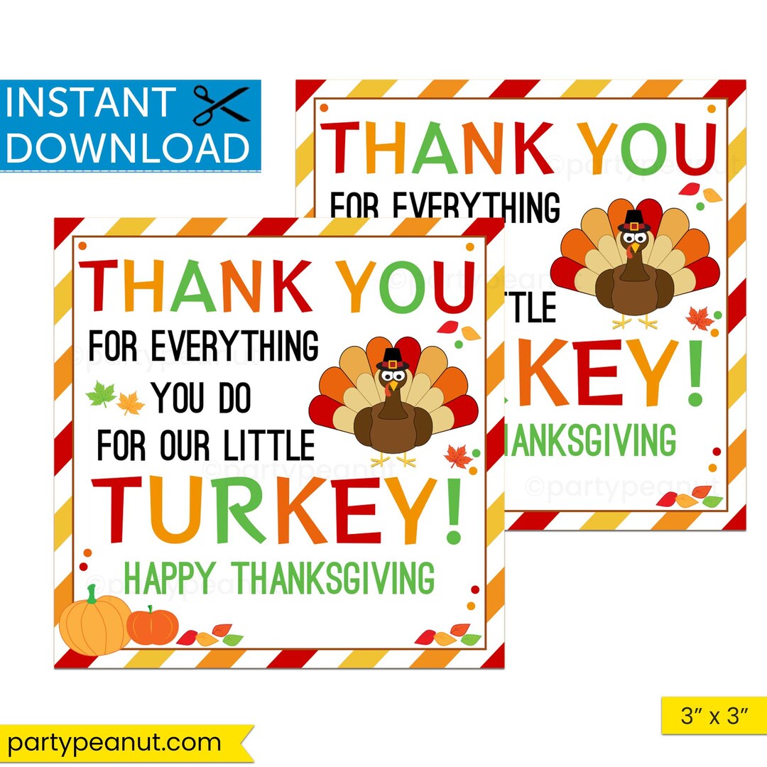 Thanksgiving Gift Tags, Turkey Tag, Babysitter Gift, Teacher ...