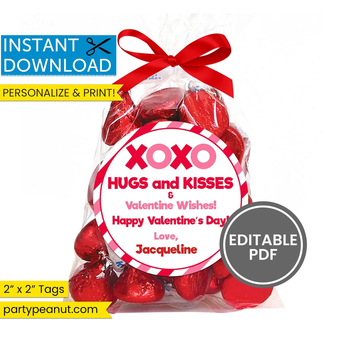Hugs and Kisses Tag Valentines Day Tags Valentine Tags Kids Valentine ...