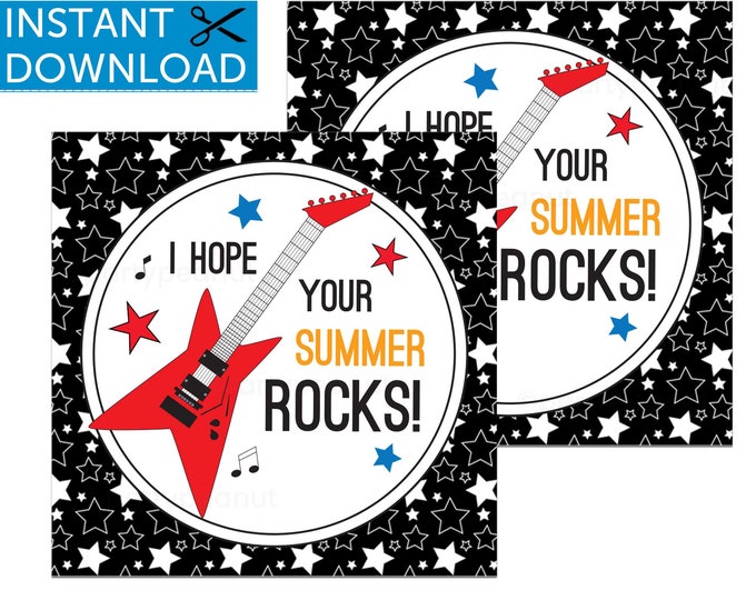 End of School, Summer Gift Tags, Summer Rocks Guitar Gift Tags, Last ...