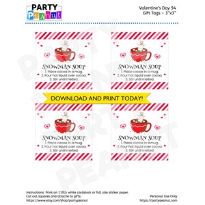 Snowman Soup Valentine Tags Hot Chocolate Valentine Hot Cocoa ...
