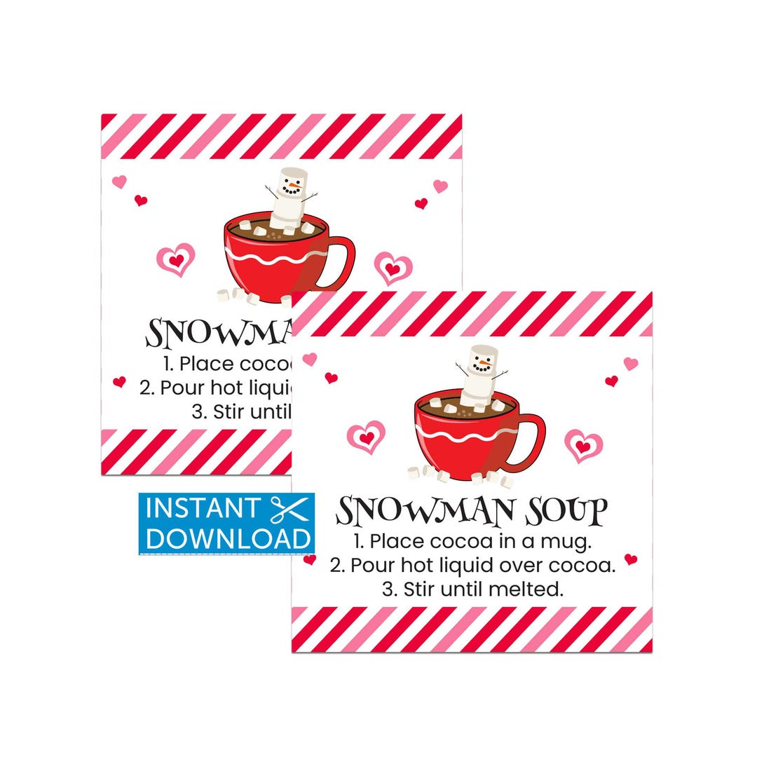 Snowman Soup, Valentine Favors Kids Classroom, Hot Chocolate Cocoa ...