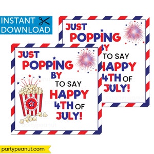 4th of July Gift Tags, Popcorn Tags, Popping By, 4th of July Thank You ...