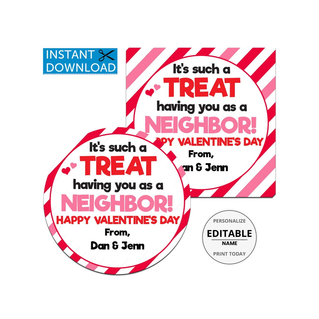 Neighbor Treat Tags Printable, Neighbor Valentine, Appreciation, Thank ...