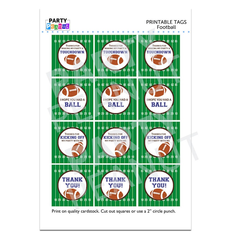 Football Tags Printable Football Bag Tags Treat Tags Favor Tag - Etsy