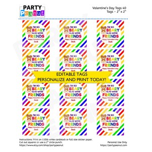 Beary Glad We're Friends Gift Tags Rainbow Gift Tags Kids Classroom ...