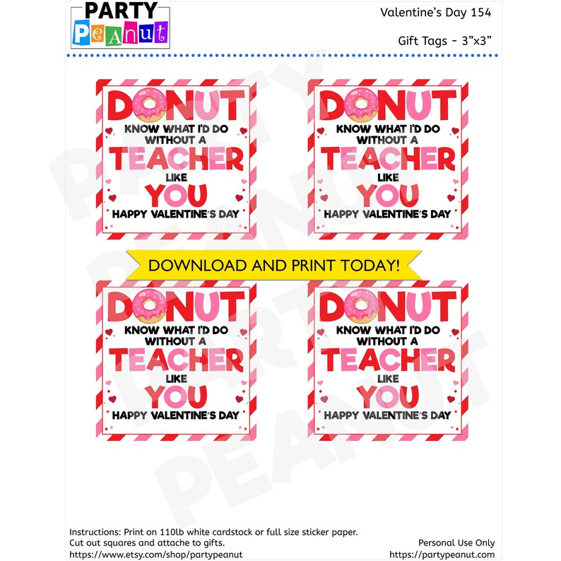 Donut Valentine Tag, Teacher Valentine, Teacher Appreciation, Thank You ...