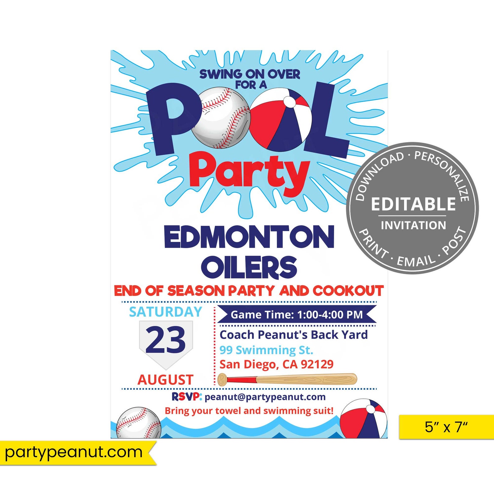 Baseball Pool Party Invitation Baseball Team Invitation - Etsy