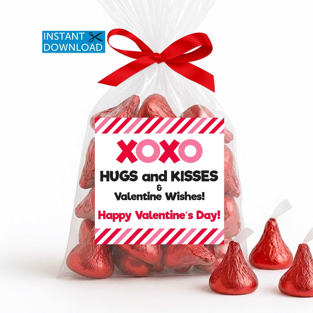Printable Hugs and Kisses Valentines Day Tags Valentine Gift Tag ...
