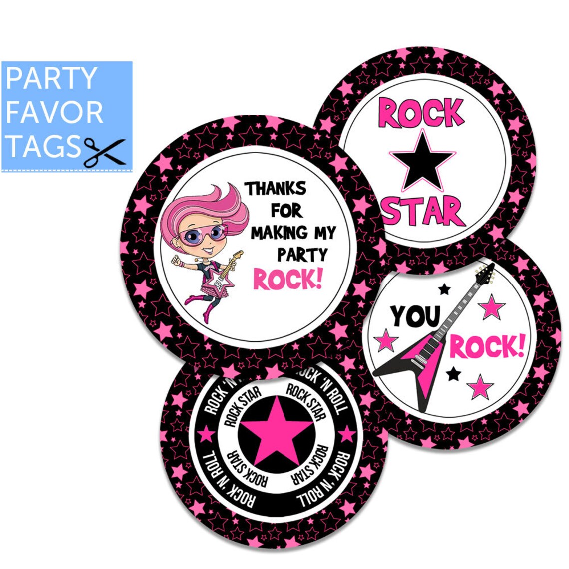 You Rock, Rock Star Gift Tags, Rockstar Girl, Rock Star Party Favor ...