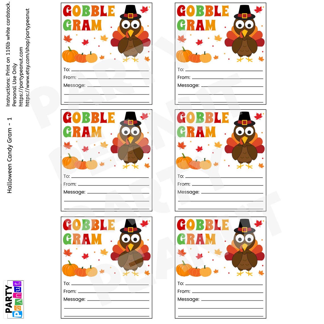 Thanksgiving Grams, Gobble Grams, Candy Gram Printable, Thanksgiving ...