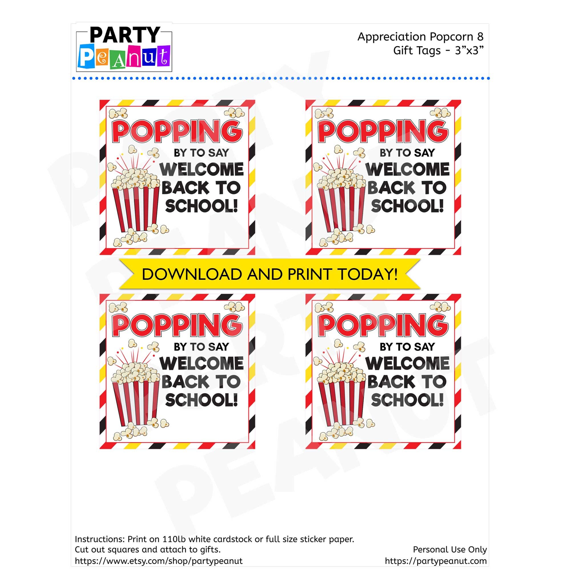 Popcorn Tag Printable, Back to School, Popcorn Treat, Popping By ...