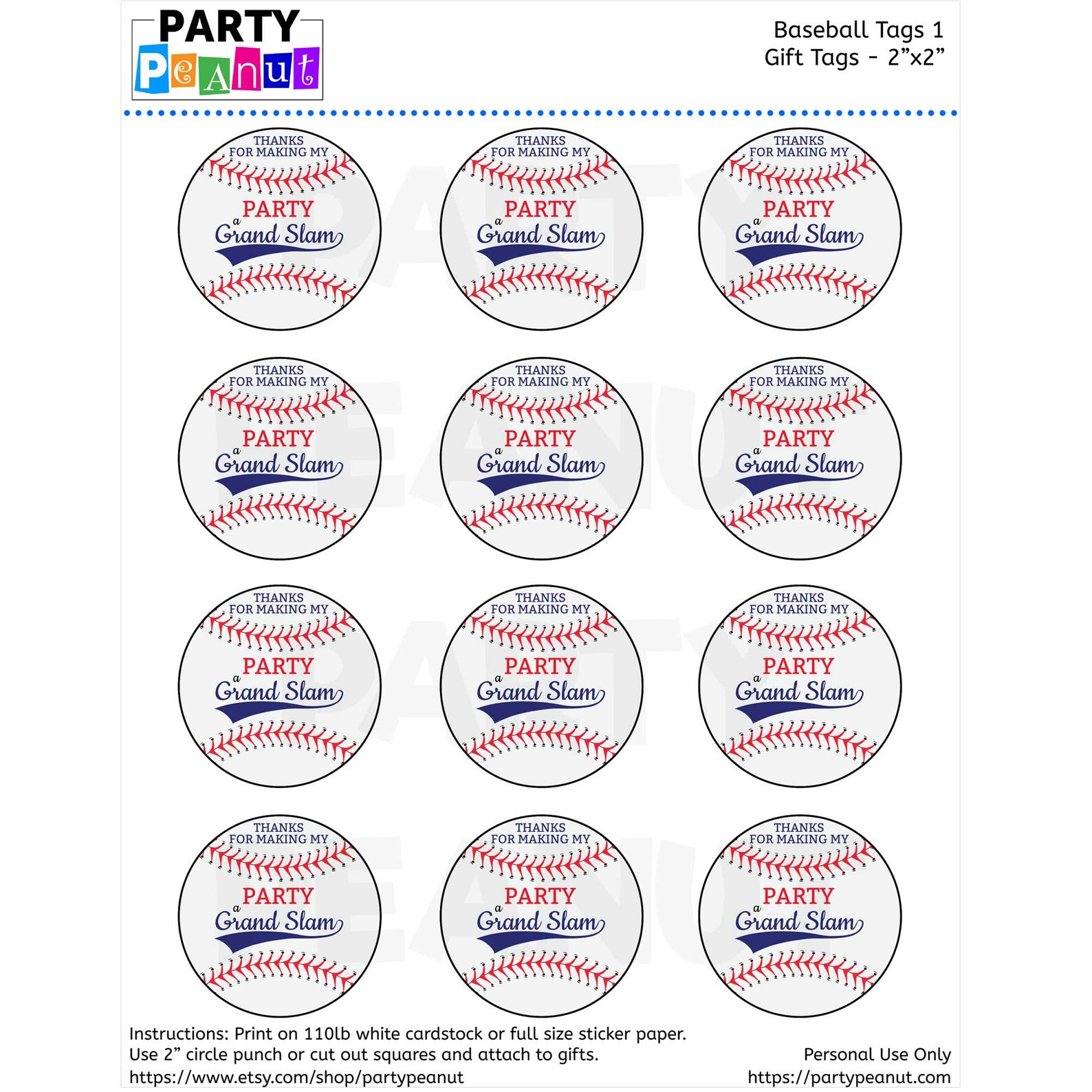 Baseball Tags Baseball Thank You Tags Baseball Party Tags Baseball Gift ...