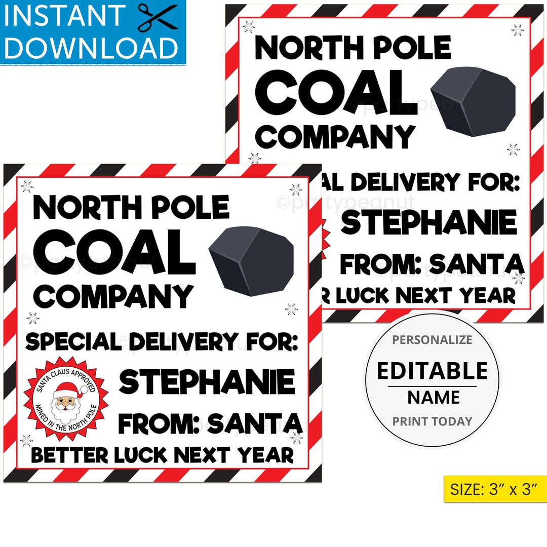 Lump of Coal Tags, Christmas Coal, Coal Tags, Christmas Gift Tags, Bag ...