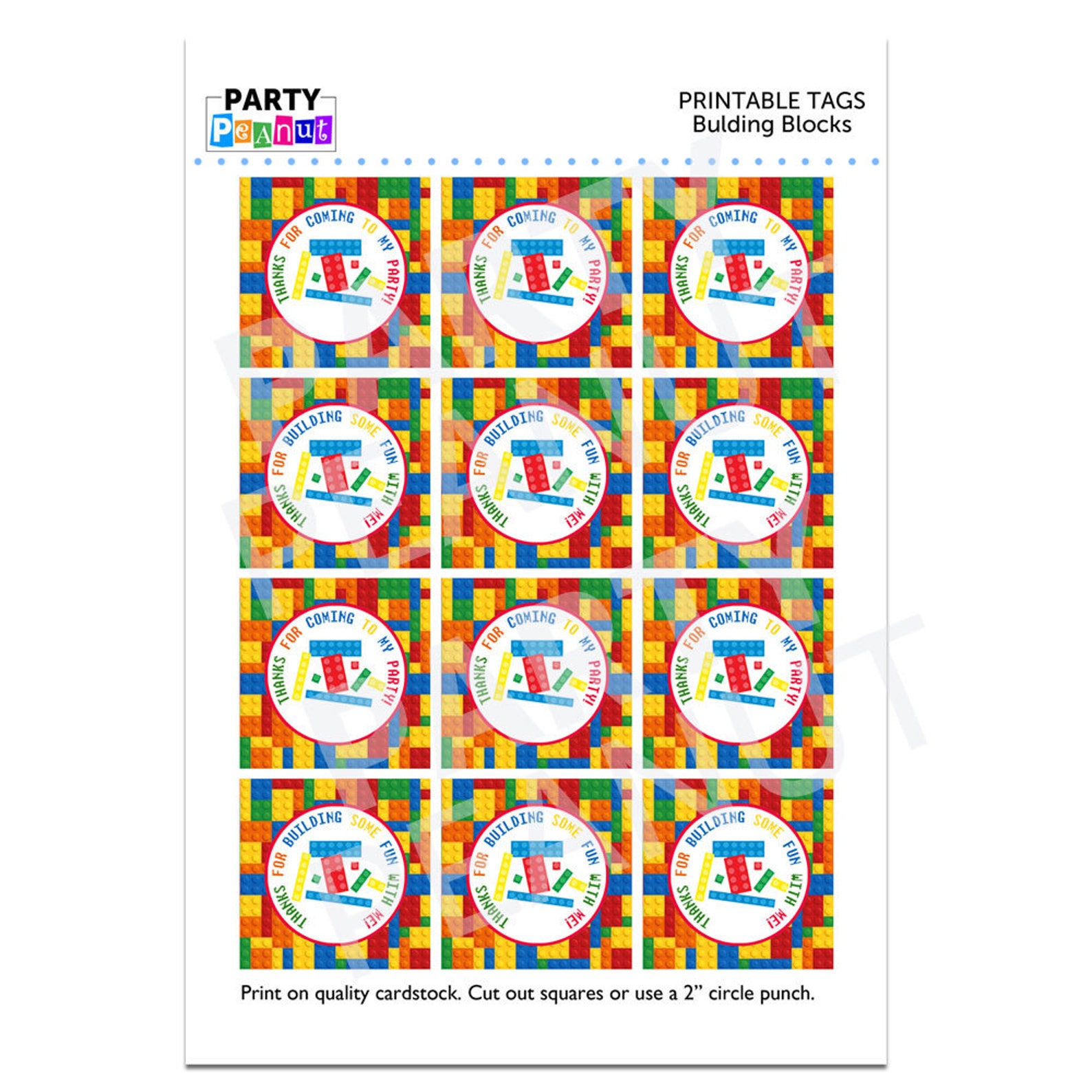 Building Block Party Favor Tags - Building Block Favor Tags, Building ...