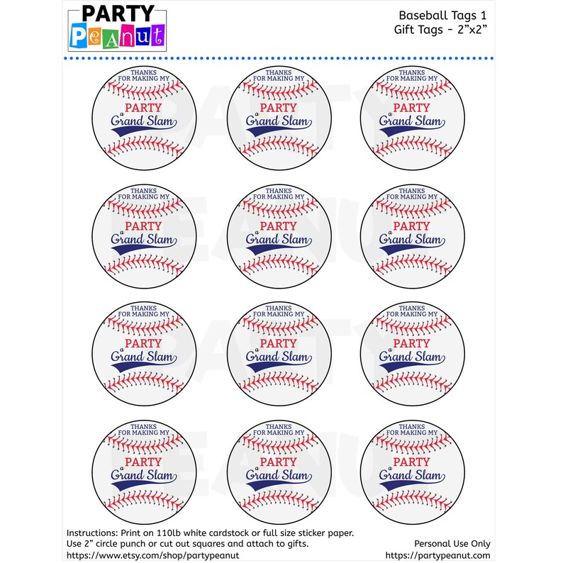 Baseball Tags Baseball Thank You Tags Baseball Party Tags Baseball Gift ...