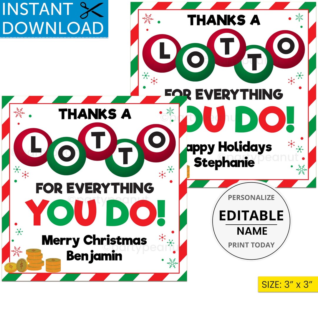 Lotto Gift, Lottery Gift, Teacher Gift, Christmas Gift Tags, Coworker ...