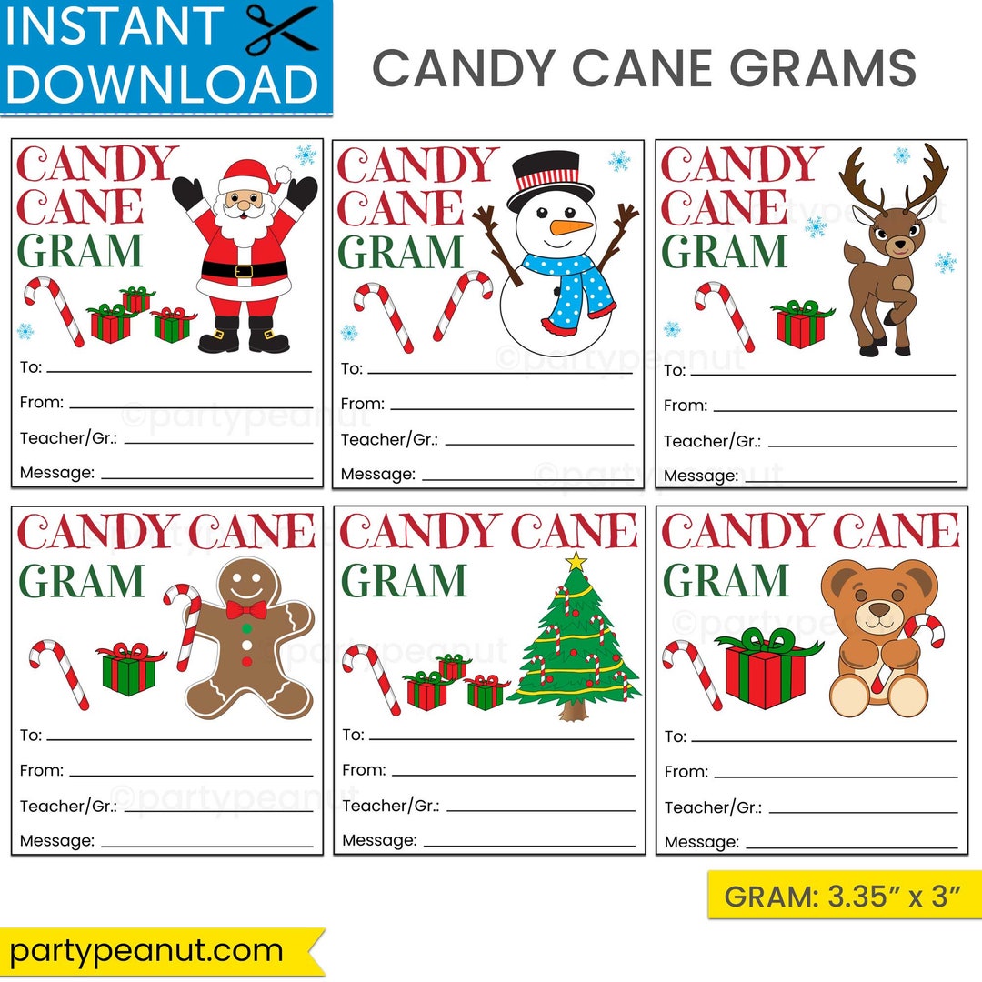 Candy Cane Gram, Christmas Candy Grams, Christmas Gift Tags, PTA, PTO ...