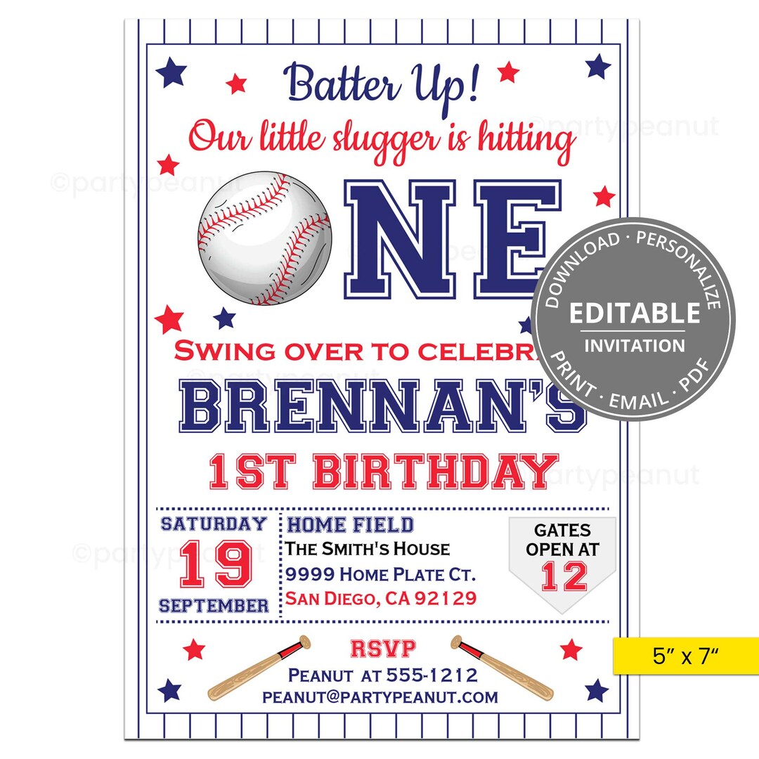 Baseball Invitation, Baseball Party, 1st Birthday Baseball Invitation ...