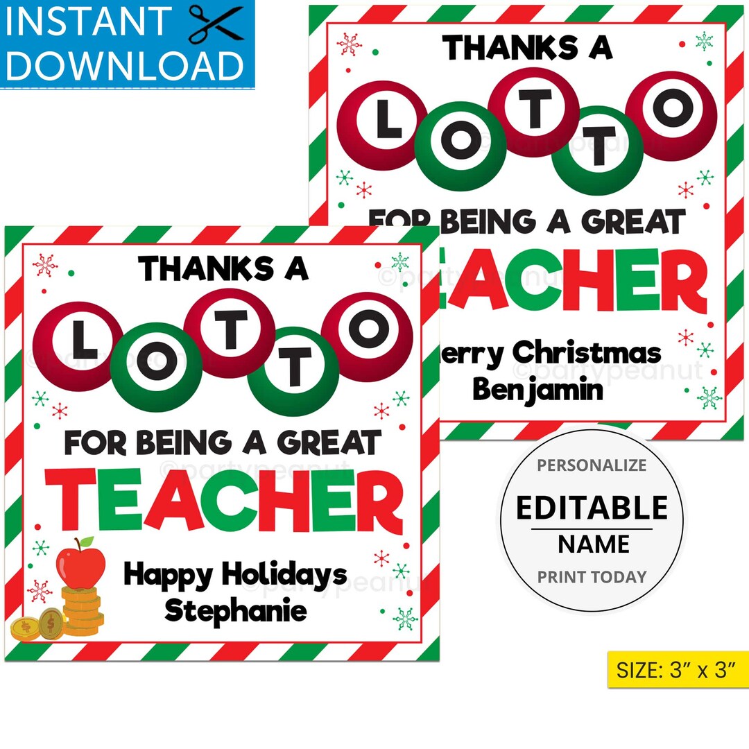 Christmas Gift Tags, Lottery Ticket, Teacher Gift Christmas, Thanks A ...