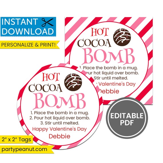 Hot Cocoa Bomb Hot Chocolate Valentine Tags Printable Valentines Gift ...